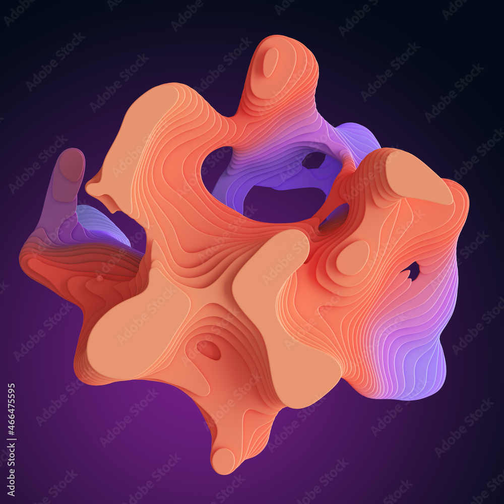 3d render, abstract purple background with colorful unusual red violet ...