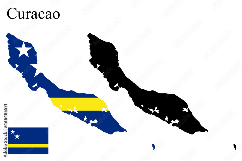 Set of maps of Curacao. Flag on the map. Silhouette of the card. Stock ...