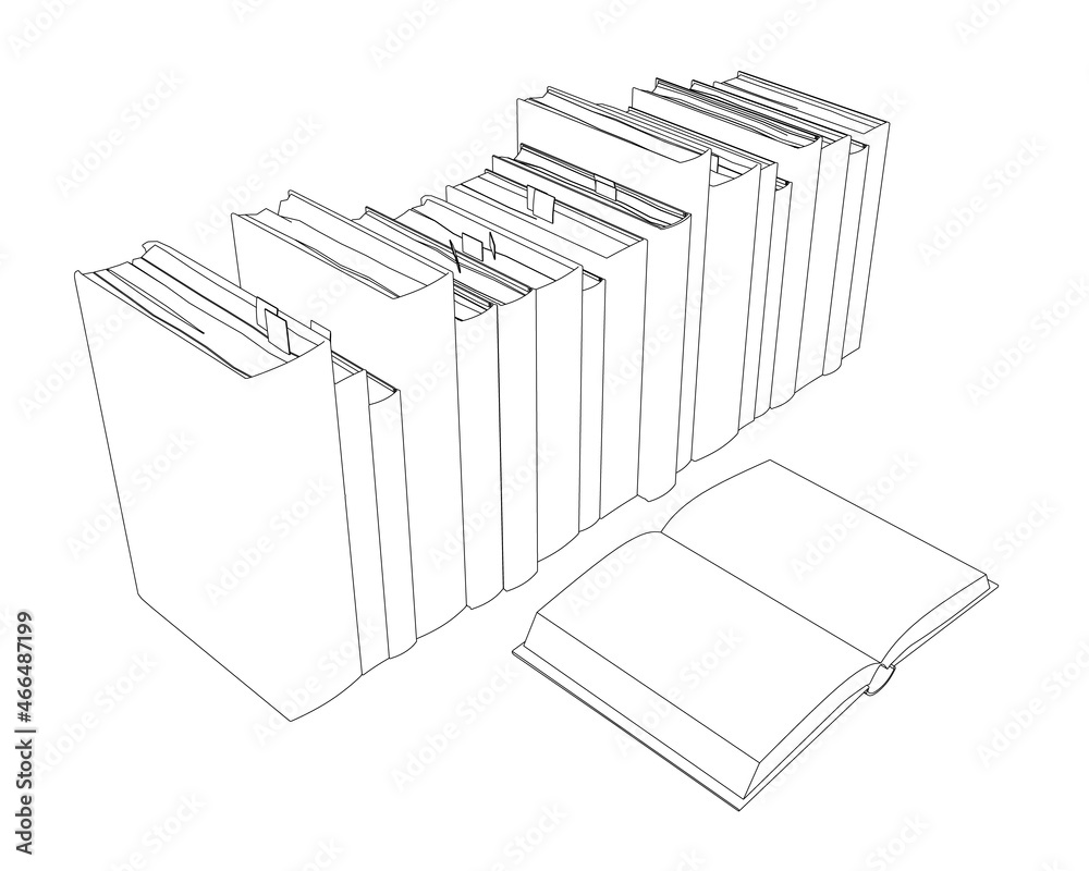 Contour of a stack of books from black lines isolated on a white ...