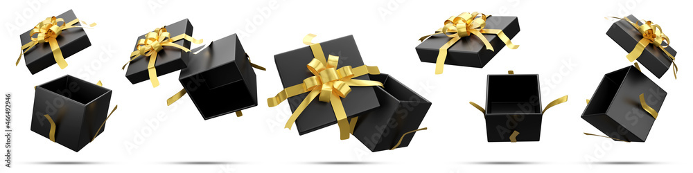 No.2 Black gift box with gold ribbon 3D rendering set 5 on white ...