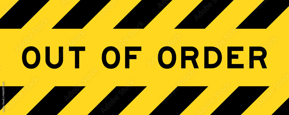 Yellow and black color with line striped label banner with word out of ...