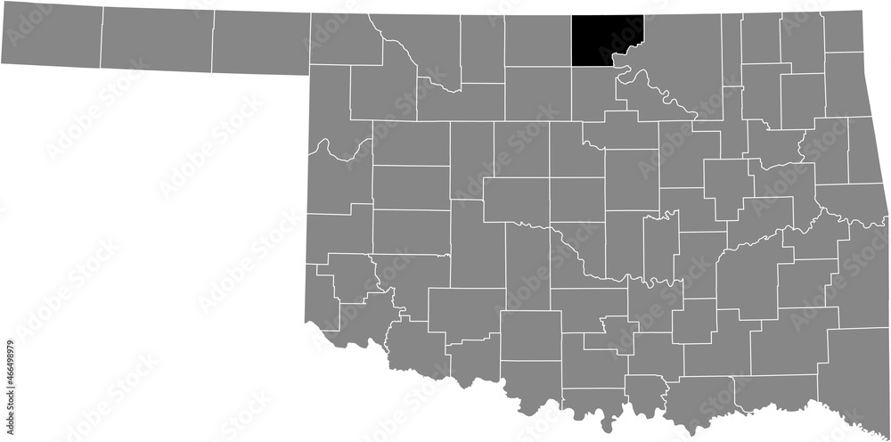 Black highlighted location map of the Kay County inside gray ...
