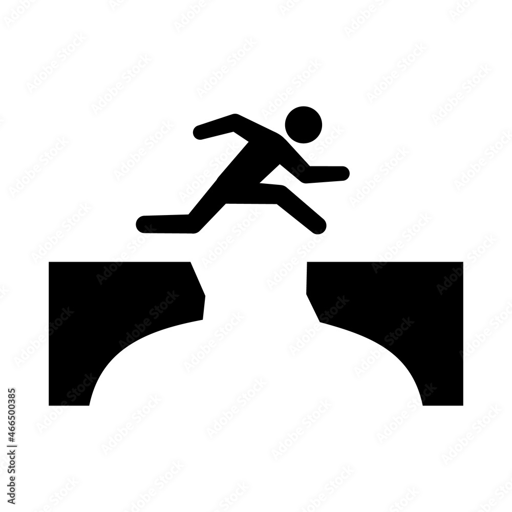 Jumping gap glyph pictogram. Clipart image isolated on white background ...