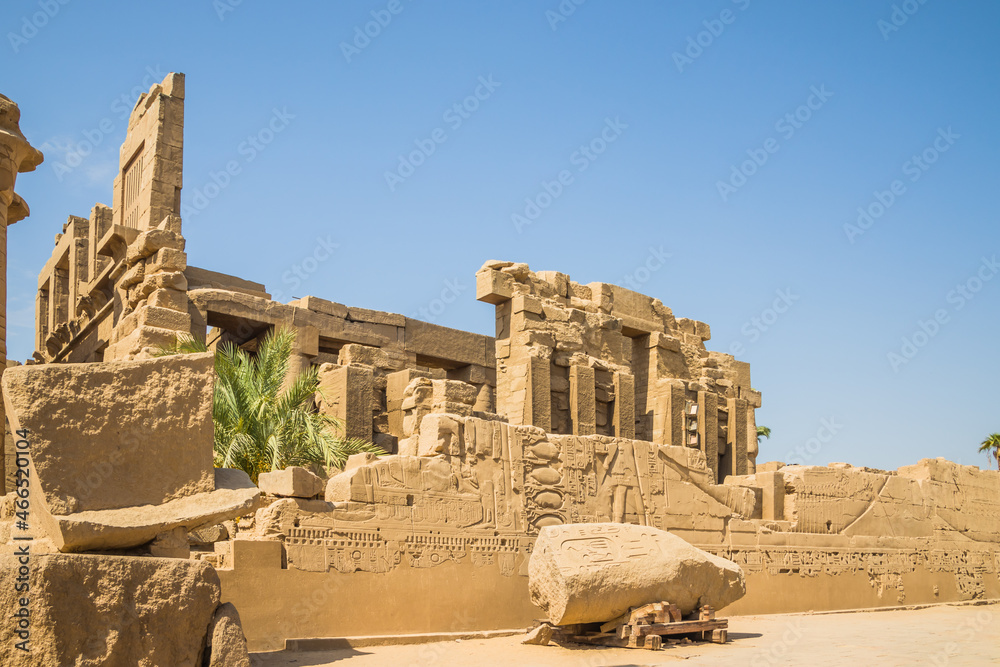 Anscient Temple of Karnak in Luxor - Ruined Thebes Egypt. Walls and ...