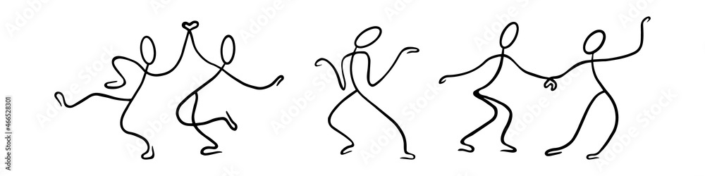 Stick figures collection. Hand drawn dancing people isolated on white ...