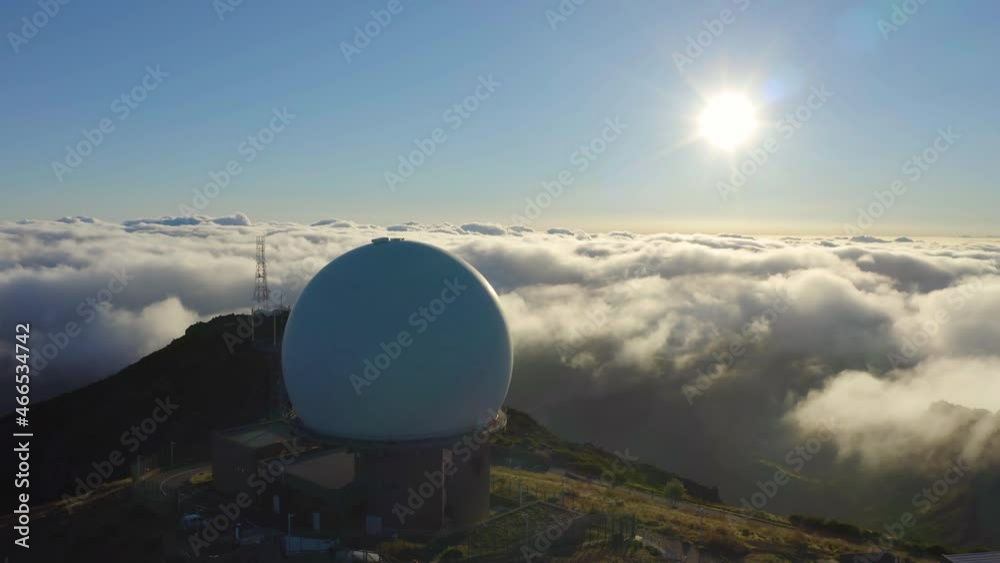 Meteorological weather radar station with a large white sphere on top ...