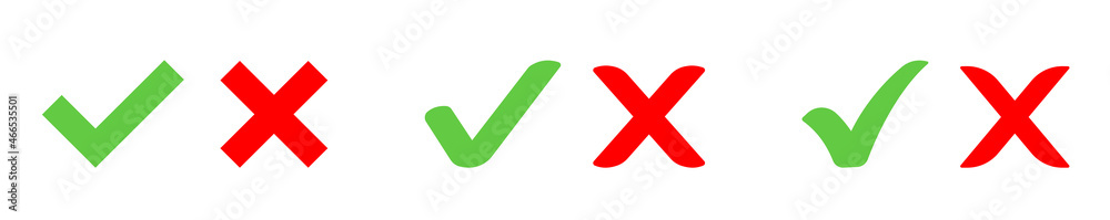 Check mark and Cross set. Tick symbols isolated. Checklist signs ...