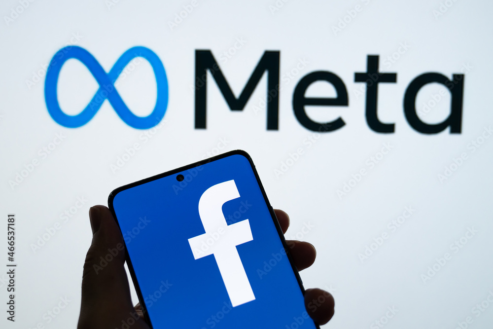 Bangkok, Thailand - October 29, 2021: Meta logo is shown on a device ...