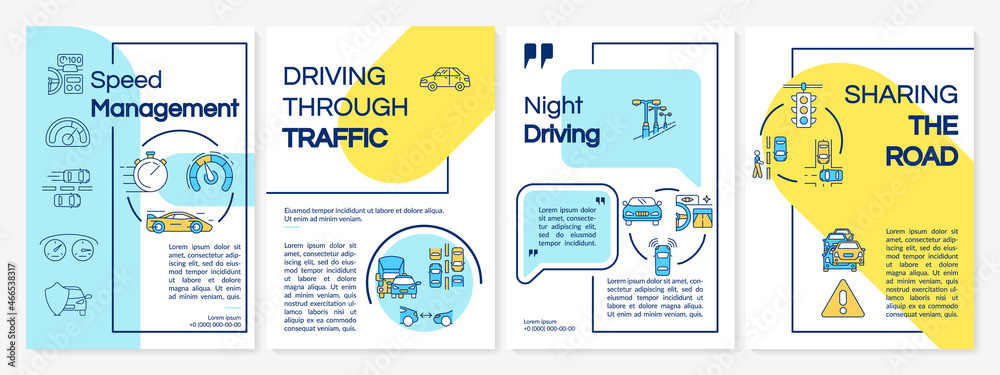 Driving courses types yellow and blue brochure template. Flyer, booklet ...