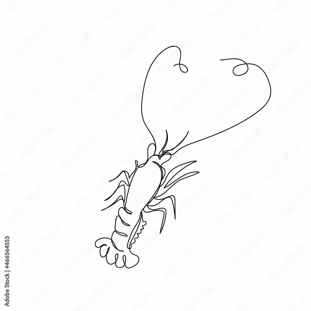 Vector continuous one single line drawing icon of lobster in silhouette ...