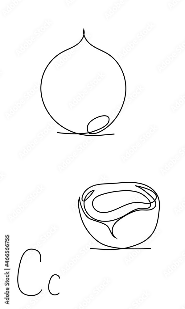 Coconut one line illustration. Continuous linear art. Coco hand drawn ...