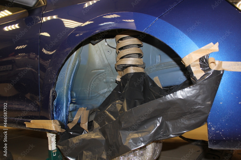 Car tuning. Disassembled car. Disassembled car arches for installation ...
