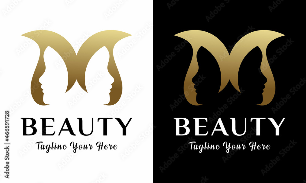 Letter m and natural Beauty woman logo design vector template on a ...