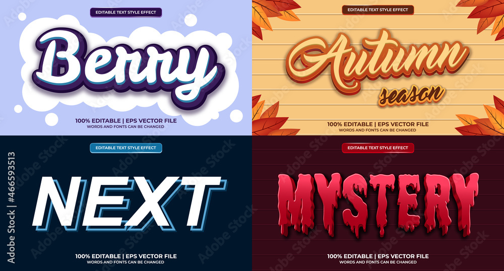Bundle of editable text effect design vector. Set of editable text effect design. Modern ...