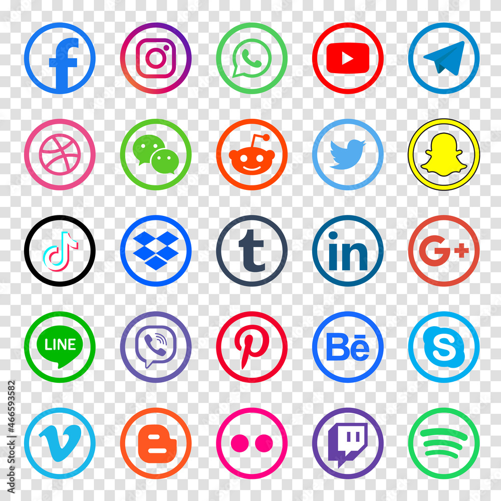 Set popular social media icons. Facebook, instagram, twitter, youtube ...