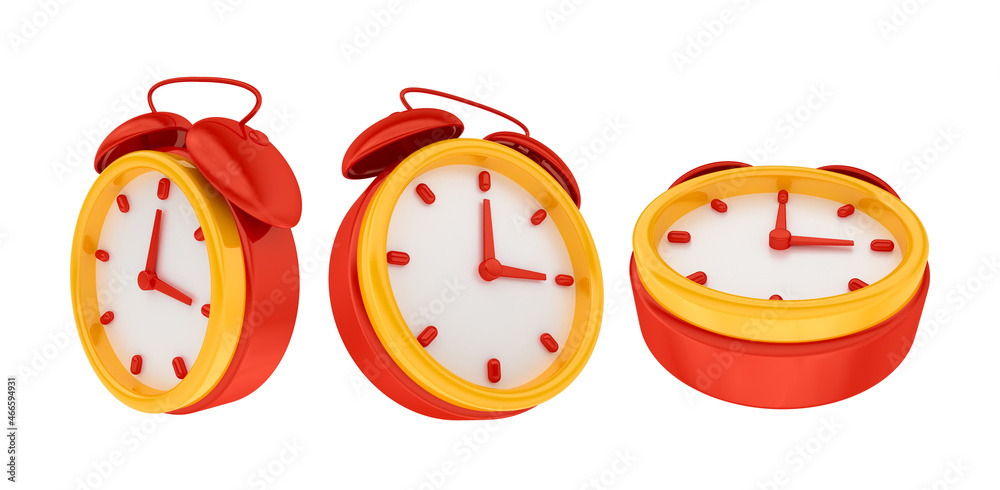 Antique clock in cartoon format isolated on white background in red and ...