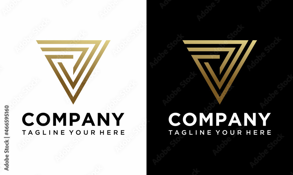 gold triangle shape company logo design vector template on a black and ...