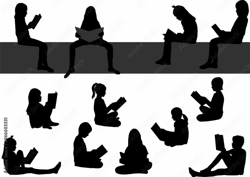 Silhouettes of people with a book. Stock Vector | Adobe Stock