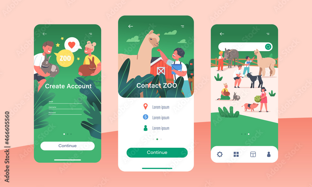 Kids Visit Contact Zoo Mobile App Page Onboard Screen Template ...