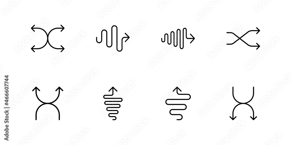 Simple set of arrow icons. Direction Up, Down, Rotation, U-Turn, Left ...