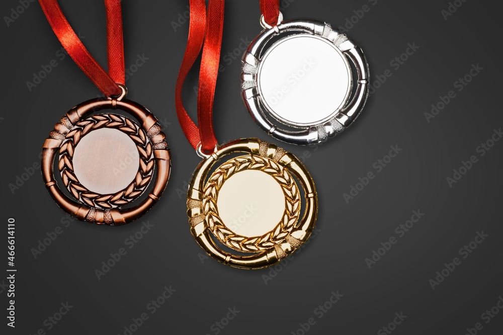 Gold silver and bronze medal set, medal ceremony concept Stock Photo ...