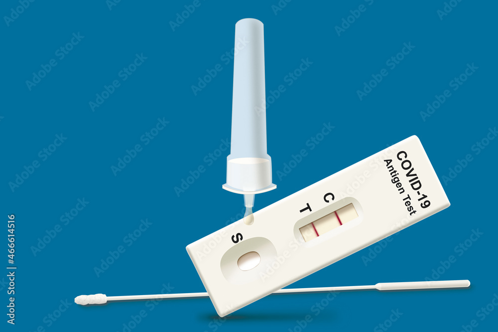 3D illustration image of Rapid Antigen test set with white positive ...
