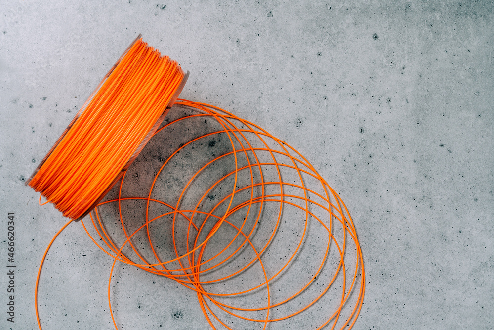 3d Printer Plastic Filament. Spool of orange thermoplastic wire for 3D ...