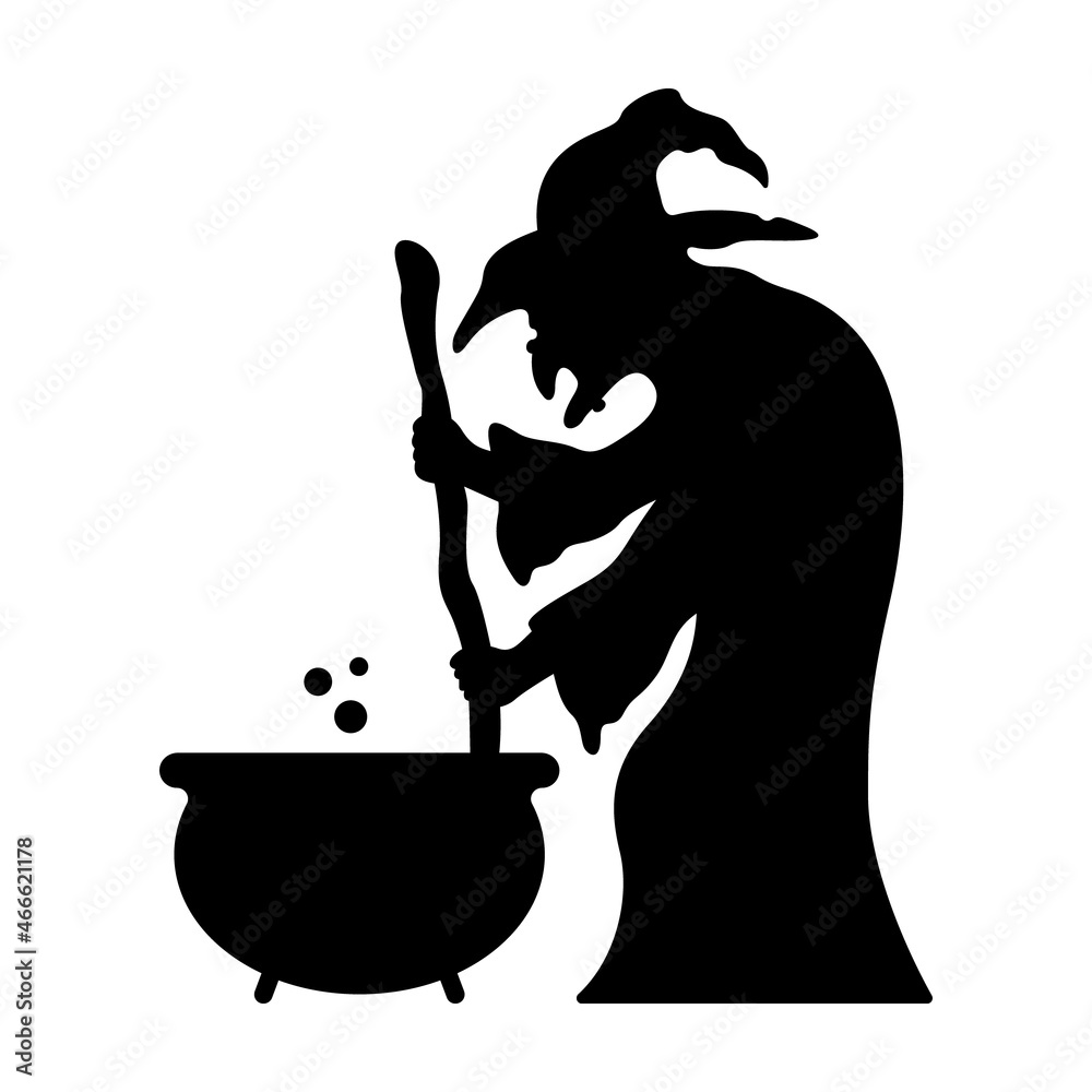 Vector Witch Silhouette on White Background Stock Vector | Adobe Stock