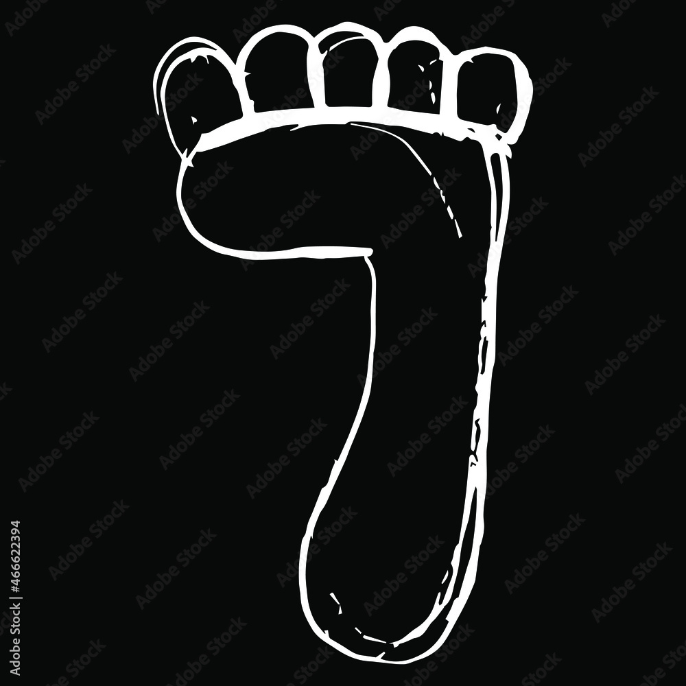 Stylized funny human foot or bare footprint. Hand drawn linear doodle ...