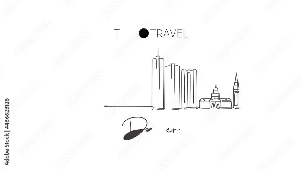 Vídeo do Stock: Animation of one line drawing of Denver city skyline ...