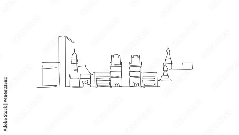 Animation of one line drawing of Minsk city skyline, Belarus ...