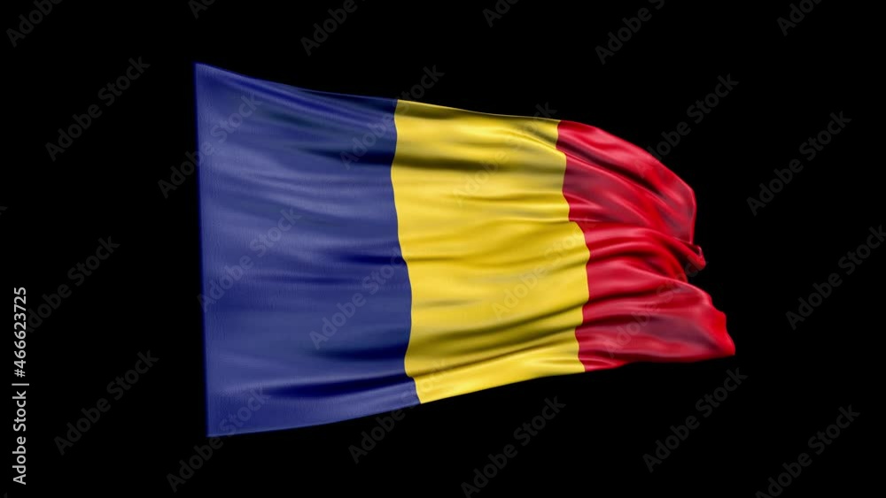 Realistic Romania flag is waving 3D animation. National flag of Romania ...