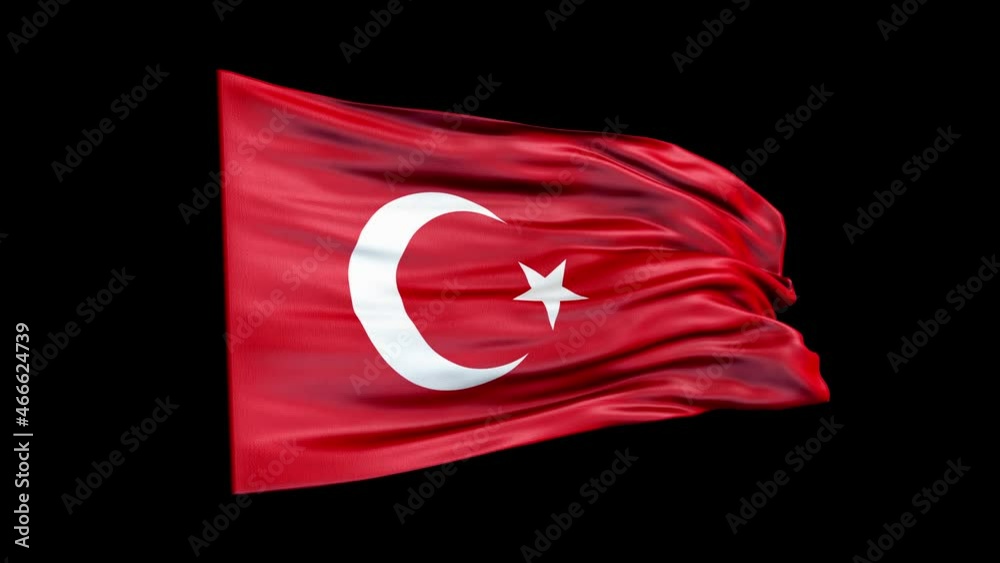 Realistic Turkey flag is waving 3D animation. National flag of Turkey ...
