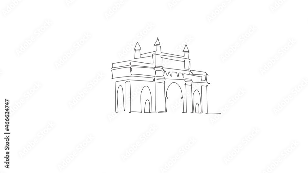 Animated self drawing of one continuous line draw Gateway of India ...