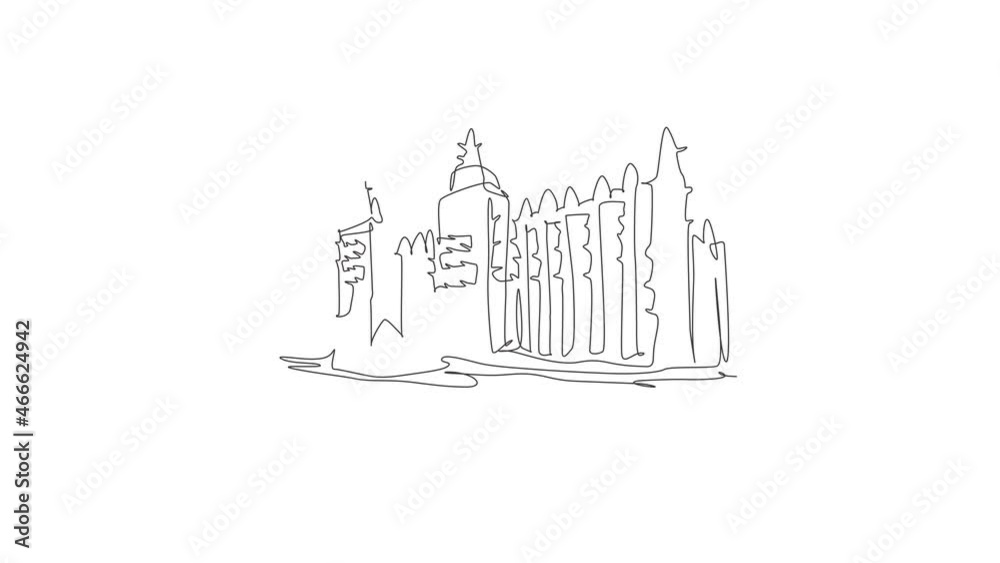 Animated self drawing of continuous line draw great mosque of Djenne ...
