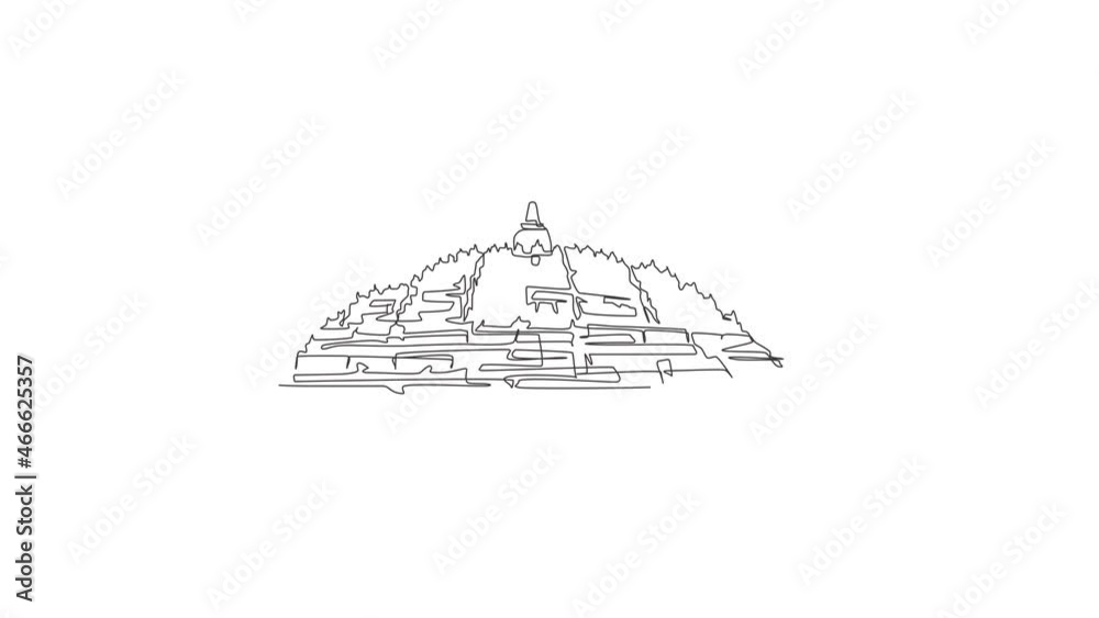 Animation of one line drawing Candi Borobudur temple landmark. World ...