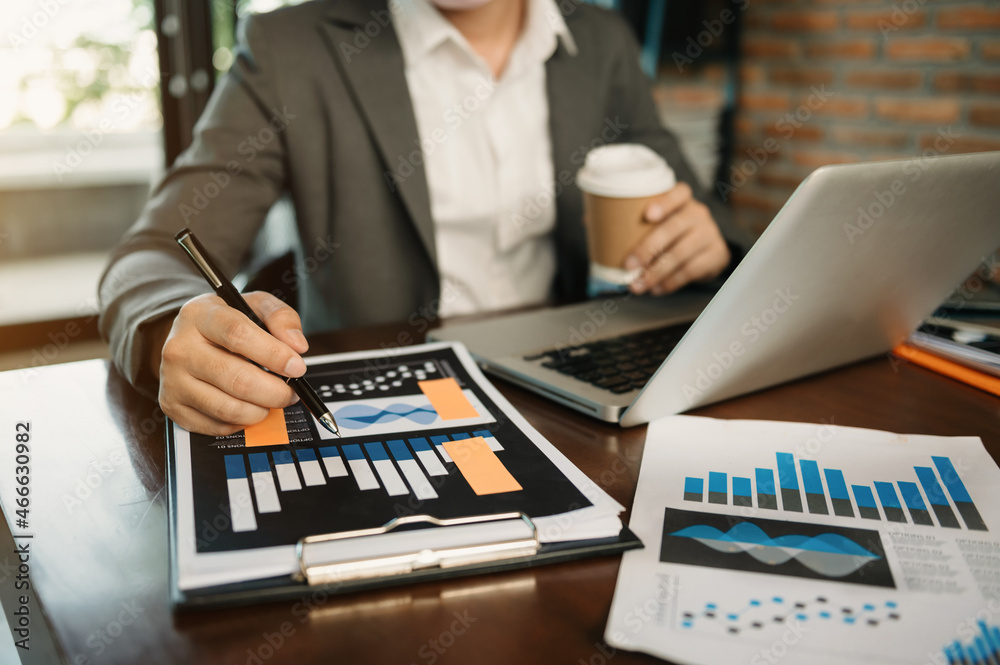 .Working Process in Modern Office. Young Woman Account Manager Working ...