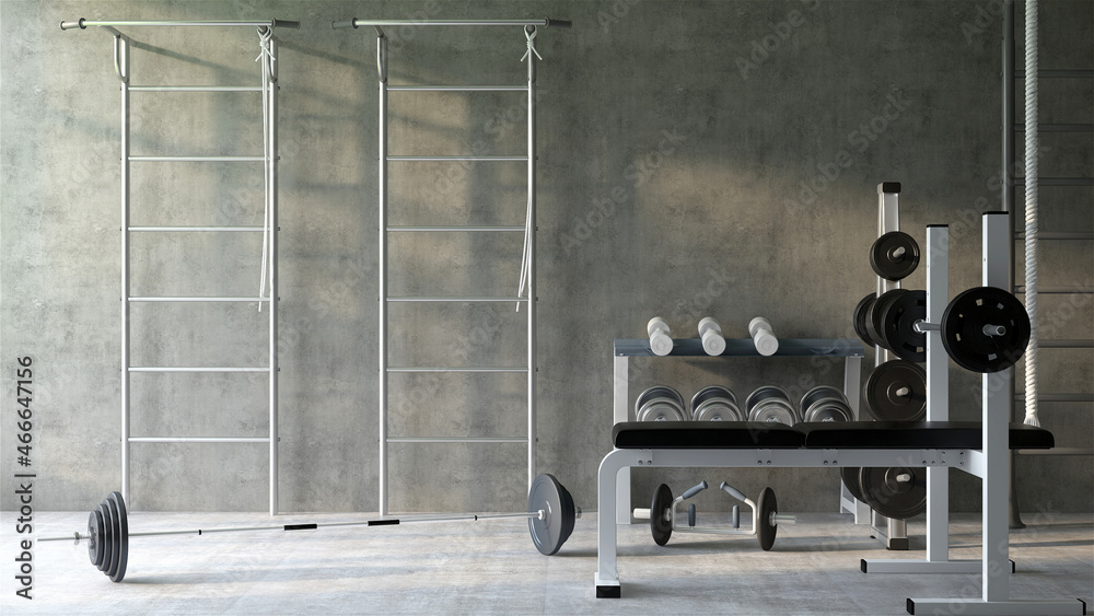Realistic 3D render image of modern fitness equipments, Weight lifting ...