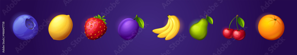 Fruit game icons for casino slot machine, gambling, lotteries or mobile ...