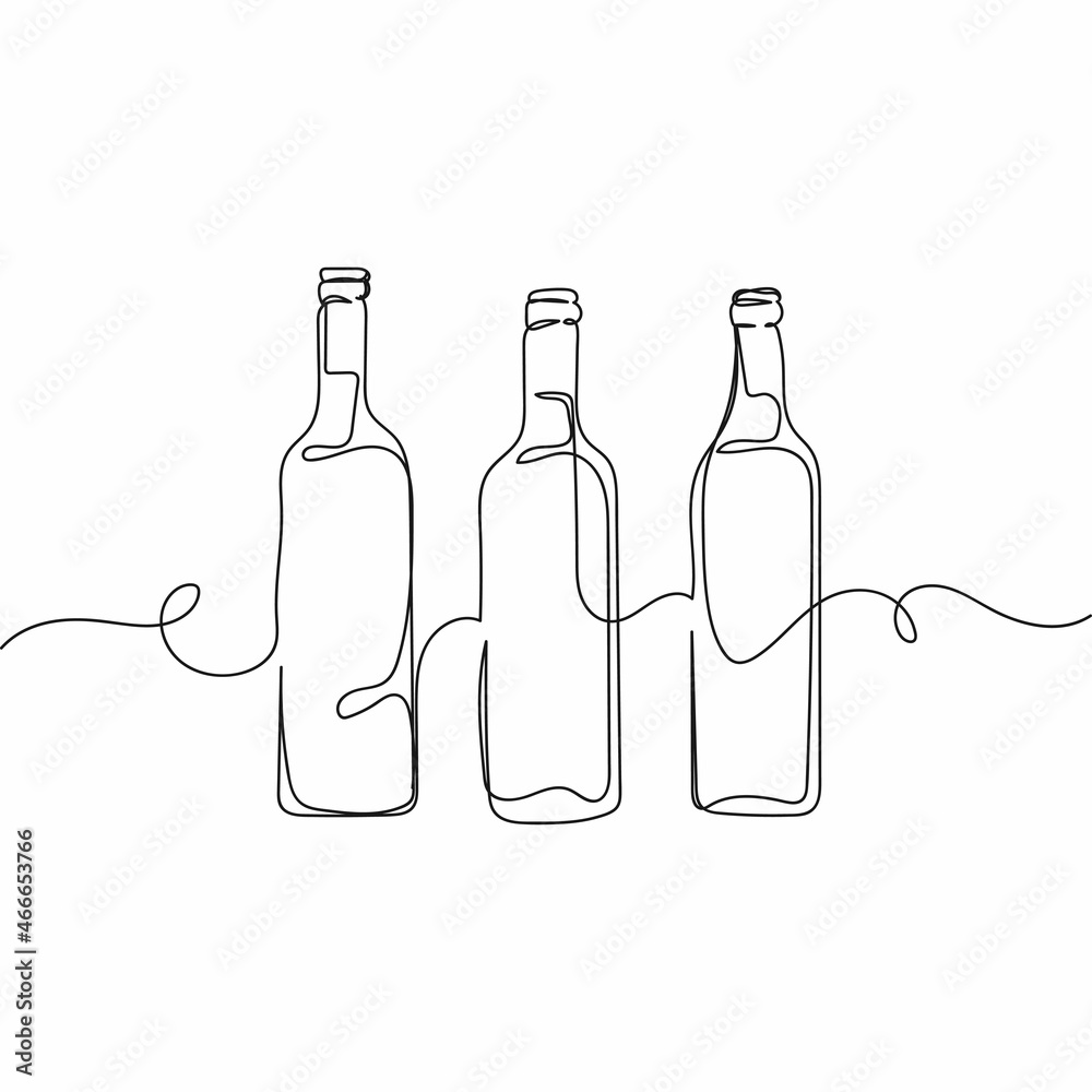 Vector continuous one single line drawing icon of bottles of wine ...