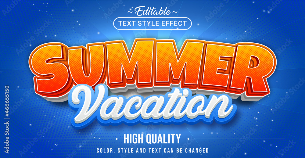 Editable text style effect - Summer Vacation text style theme. Stock ...