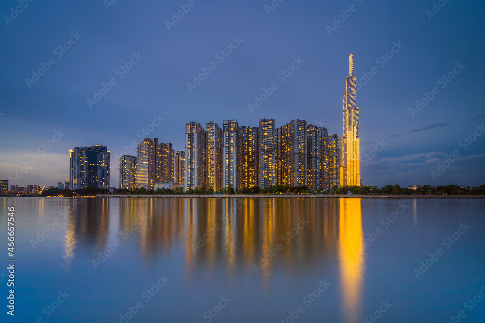 Beautiful night sky view at Landmark 81 is a super tall skyscraper in ...