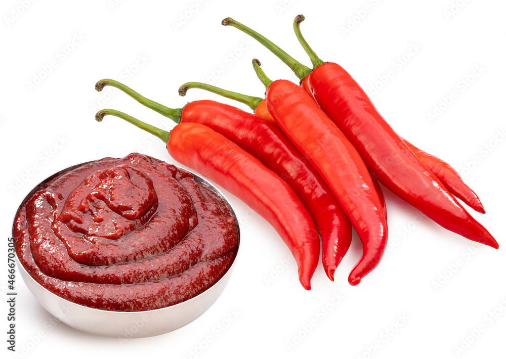 Korean pepper paste and red pepper isolated on white background ...
