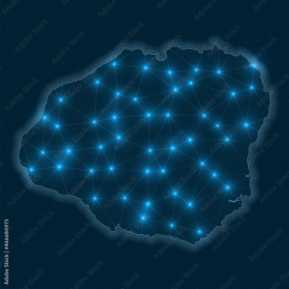 Kauai network map. Abstract geometric map of the island. Digital ...