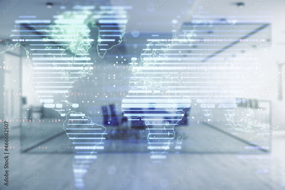 Multi exposure of abstract creative digital world map hologram on ...