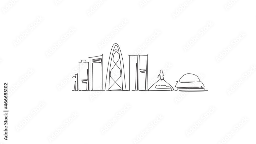 Animation of one line drawing of Tijuana city skyline, Mexico. World ...