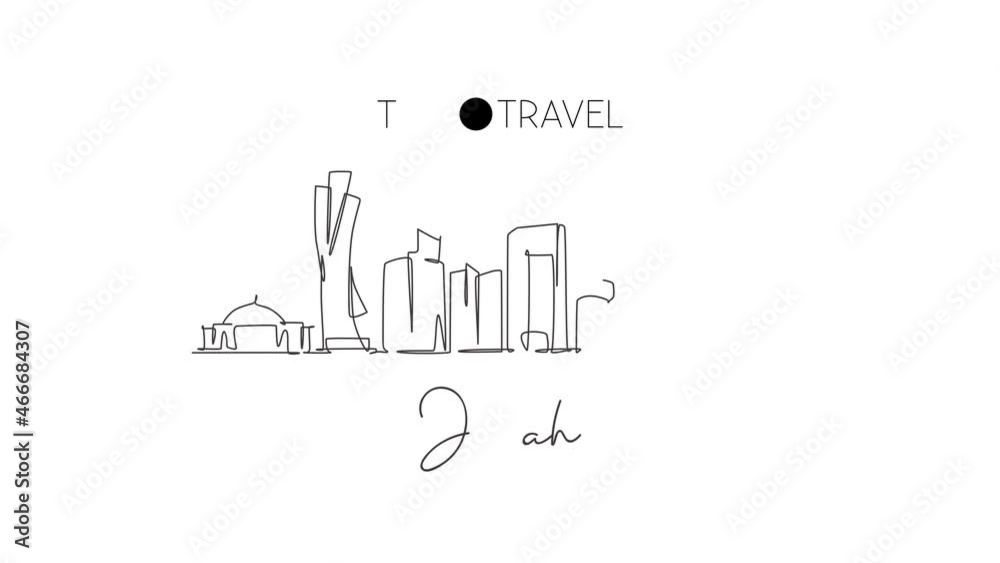 Animation of one line drawing of Jeddah city skyline, Saudi Arabia ...