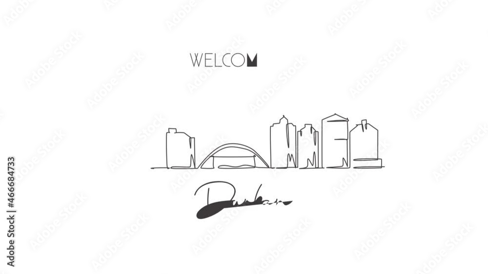 Animation of one line drawing of Durban city skyline, South Africa ...