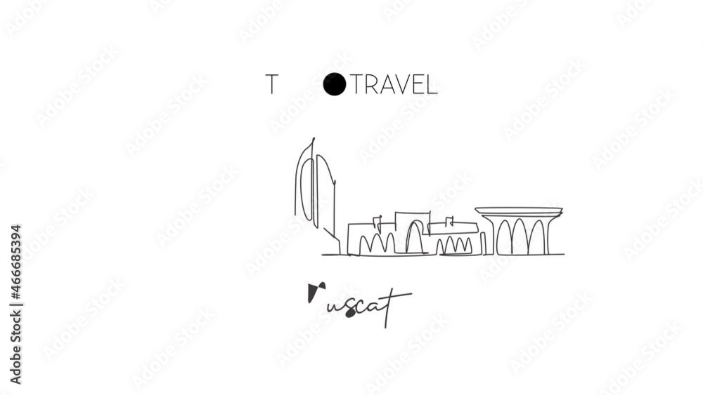 Animation of one single line drawing of Muscat city skyline, Oman ...