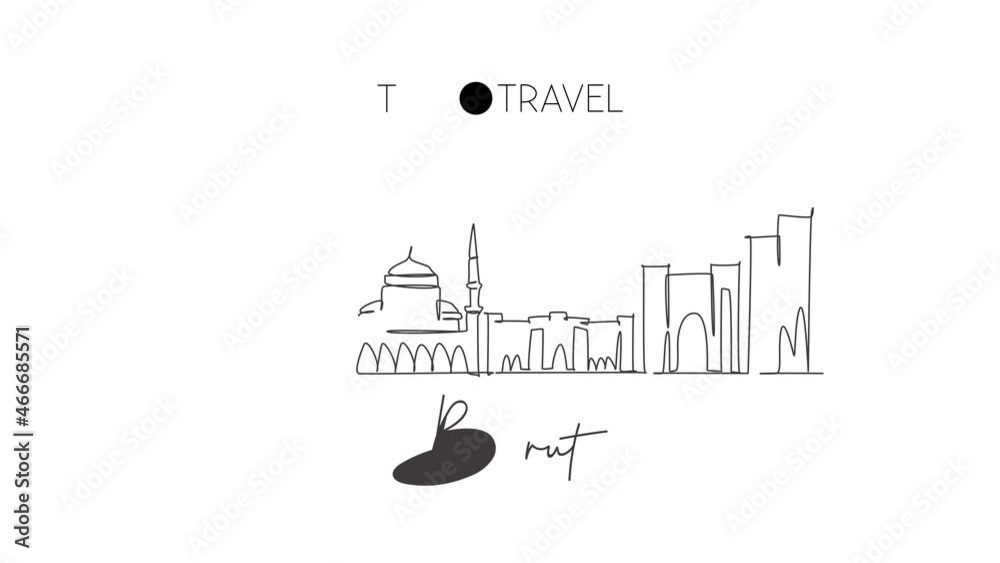 Animated self drawing of one continuous line drawing of Beirut city ...